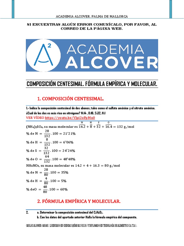 Todo Composicion Centesimal - Formula Empirica y Molecular | PDF ...