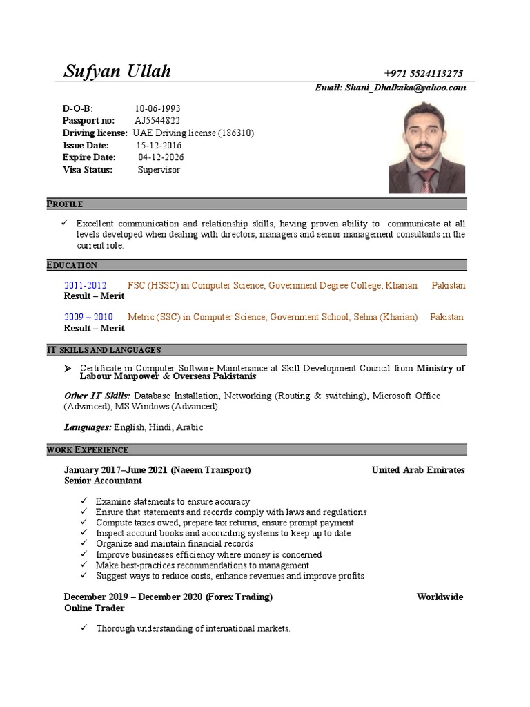 Sufyan CV | PDF | Sales | Pakistan