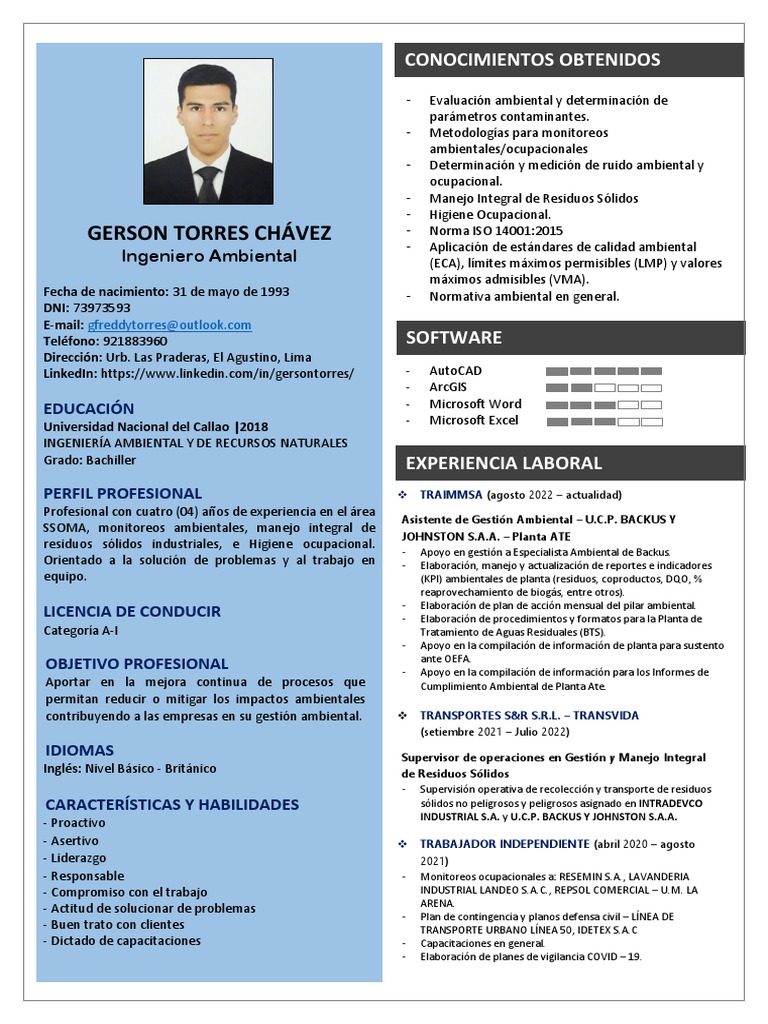 CV - Gerson Torres Chávez | PDF | Residuos | Ingeniería