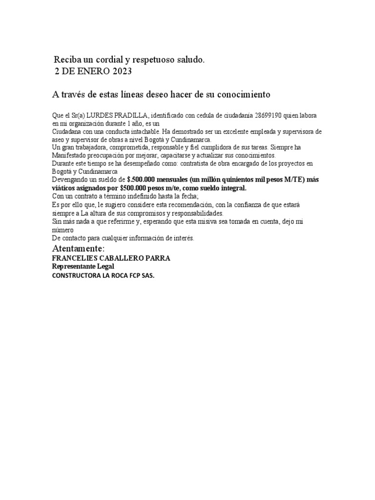 Reciba Un Cordial y Respetuoso Saludo | PDF