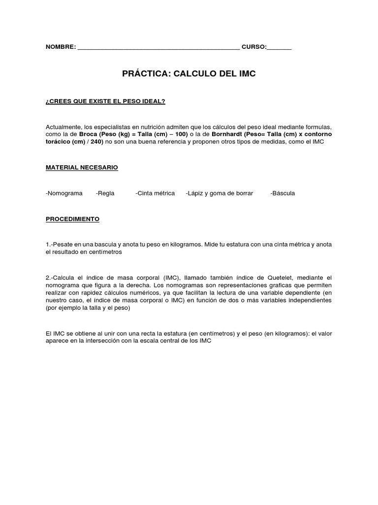 Práctica: Calculo Del Imc | PDF