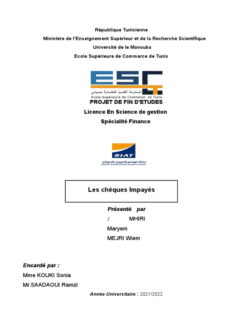 Impact des chèques impayés sur BIAT | PDF | Revenu brut | Banques