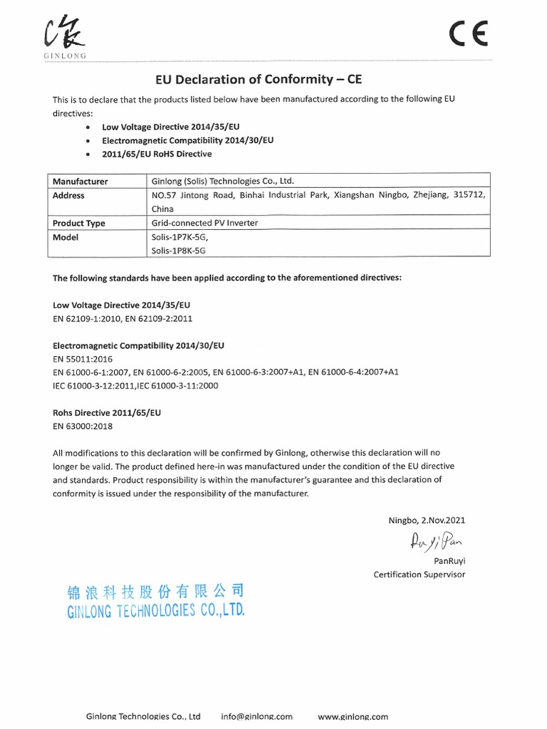 Solis Certificate CE 1P (7-8) K-5G | PDF