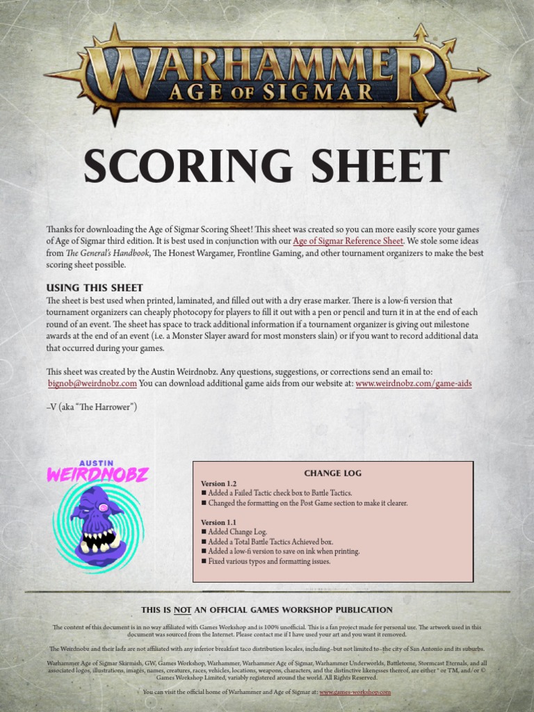 AoS 3 Tournament Sheet 1.2 | PDF | Gaming