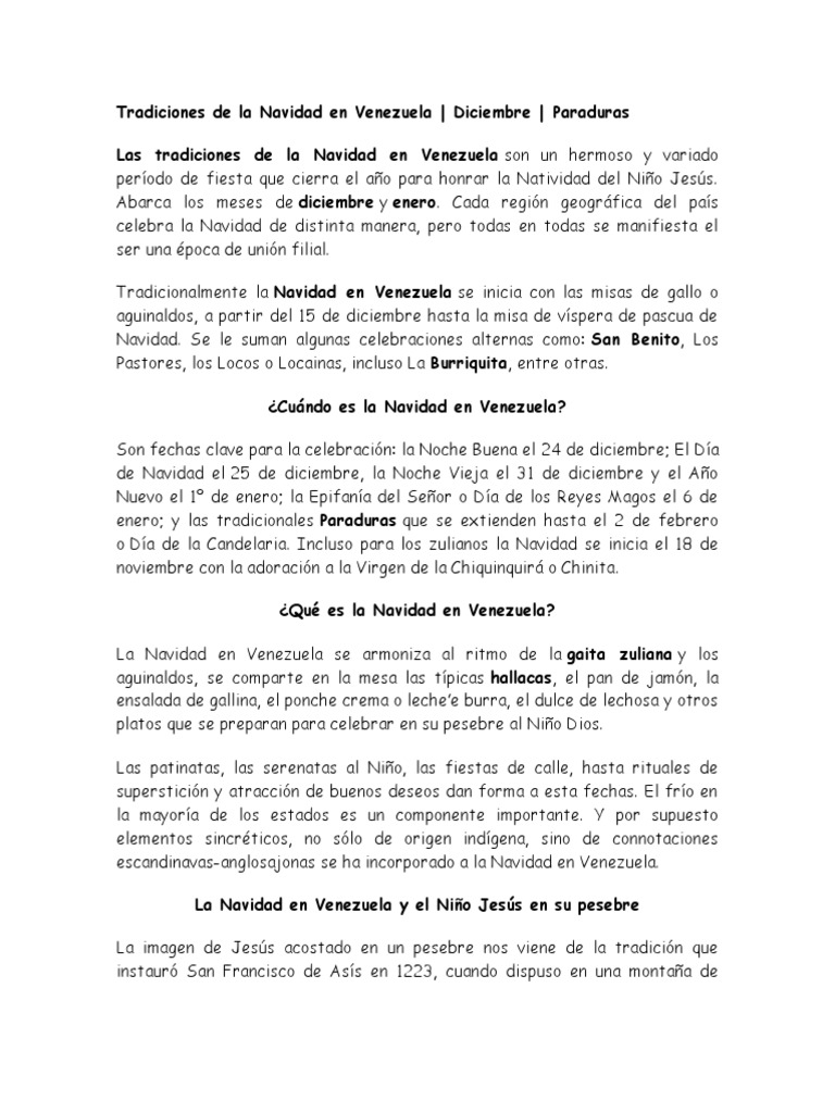 Tradiciones de La Navidad en Venezuela | PDF | Navidad | Nochebuena