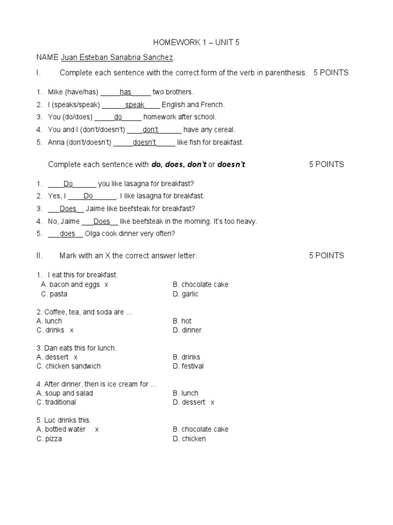 Quiz Exam - Unit 5 | PDF | Lunch | Italian Cuisine