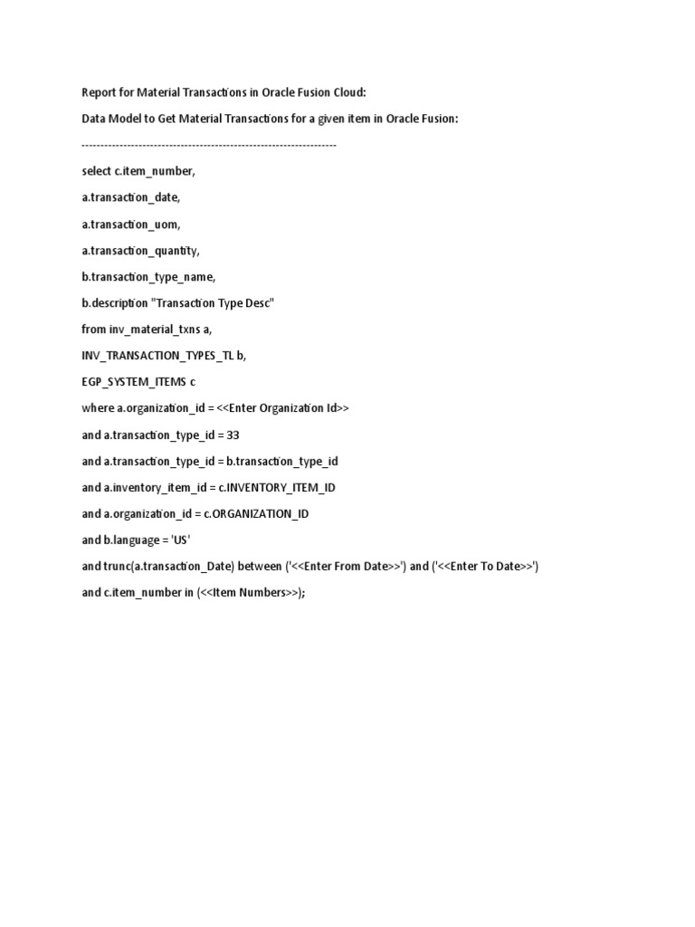 Data Model For Material Transactions in Oracle Fusion Cloud White Paper ...