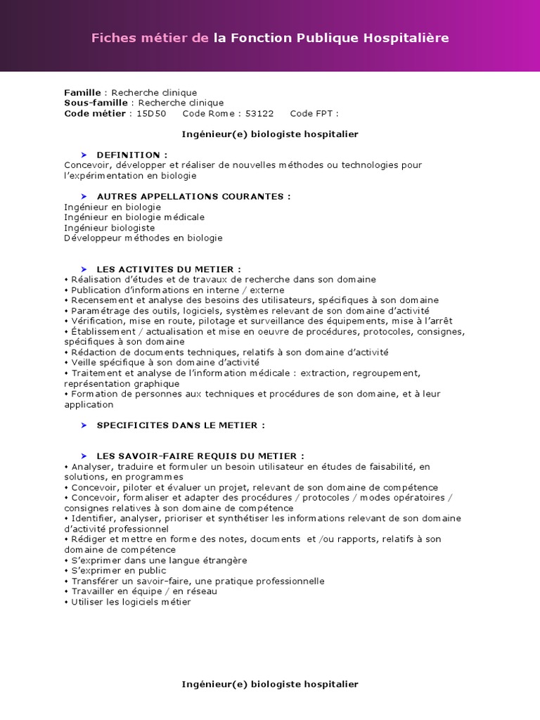 Ingénieur Biologiste Hospitalier : Métier et Compétences | PDF ...