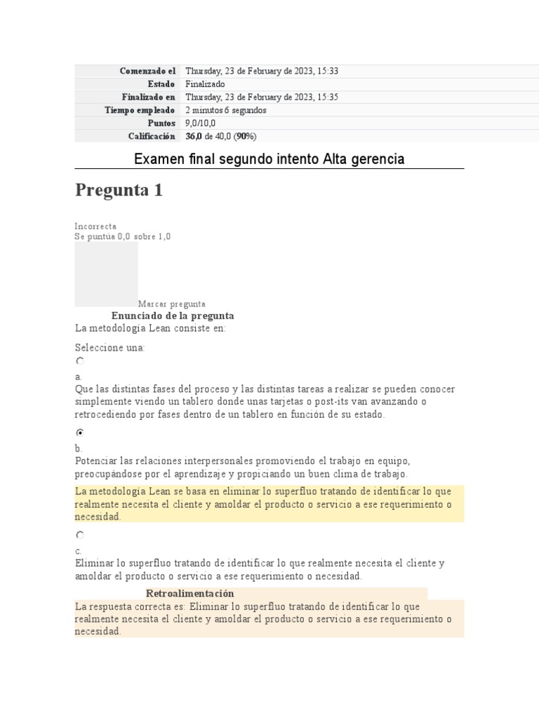 Examen Final Segundo Intento Alta Gerencia | PDF | Las emociones | Iniciativa empresarial