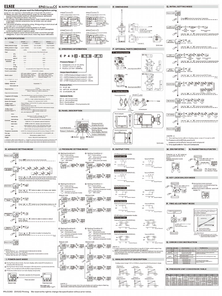 Medidor de Presion - Bomba Vacio - Elsie EP43P-031-F2 | PDF