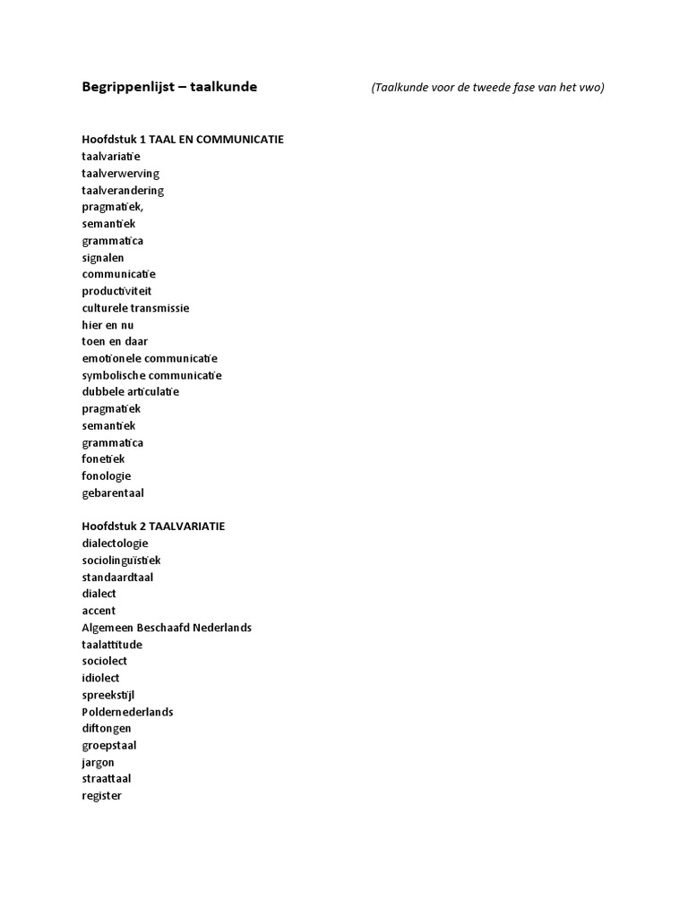 Begrippenlijst Taalkunde | PDF