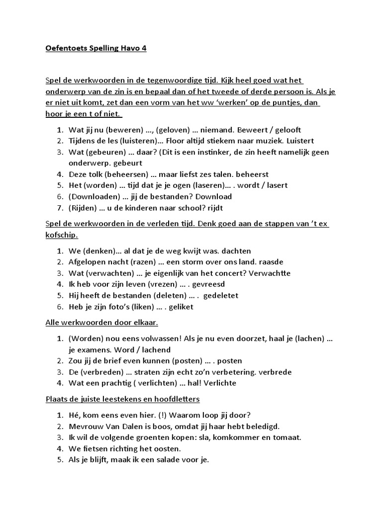 Oefentoets Spelling Antw Havo 4 | PDF
