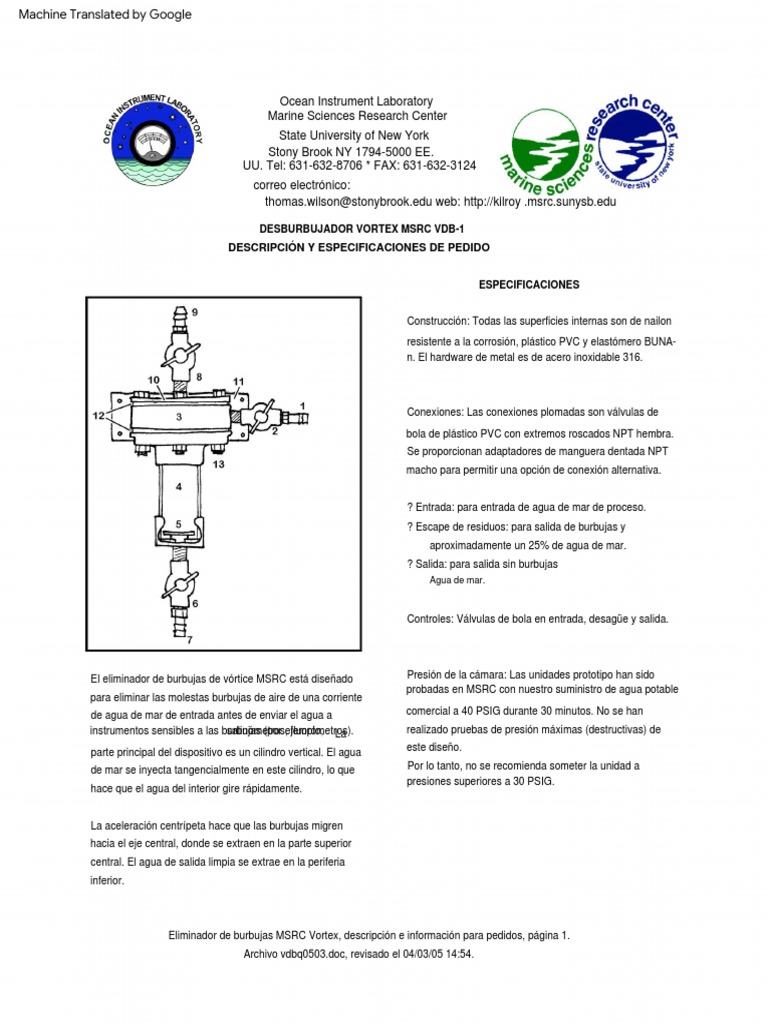 MSRC Vortex Debubbler Español | PDF | Agua