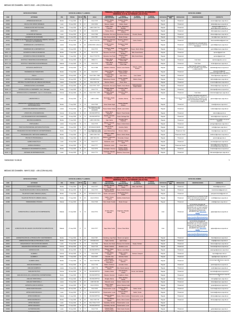MESAS DE EXAMEN MAYO 2022 v09 CON AULAS | PDF