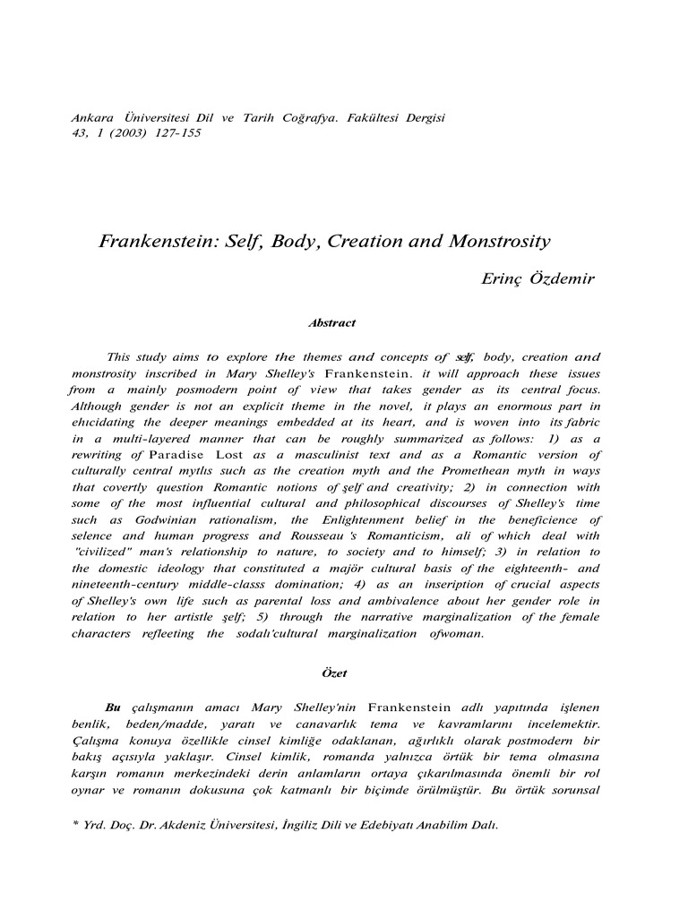 Self Body and Monster in Frankenstein | PDF