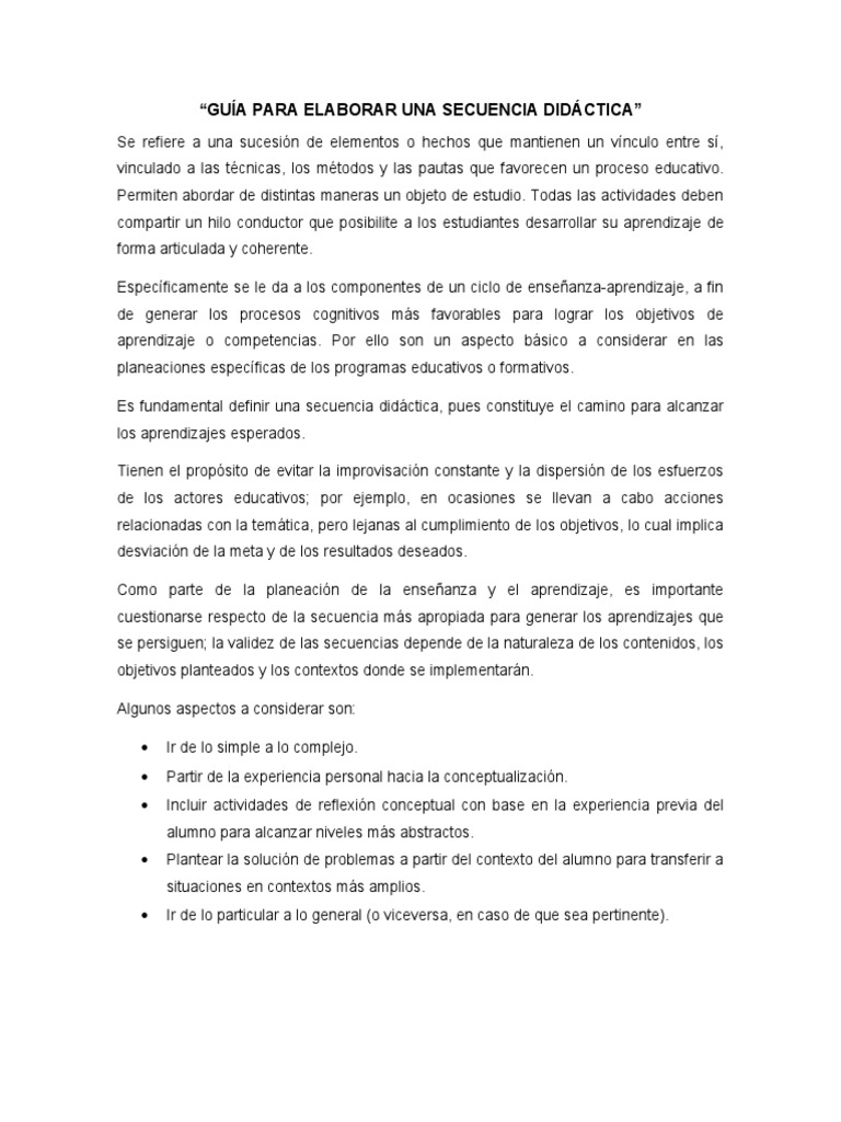 GUÍA PARA ELABORAR UNA SECUENCIA DIDÁCTICA | PDF GUÍA PARA ELABORAR UNA SECUENCIA DIDÁCTICA | PDF