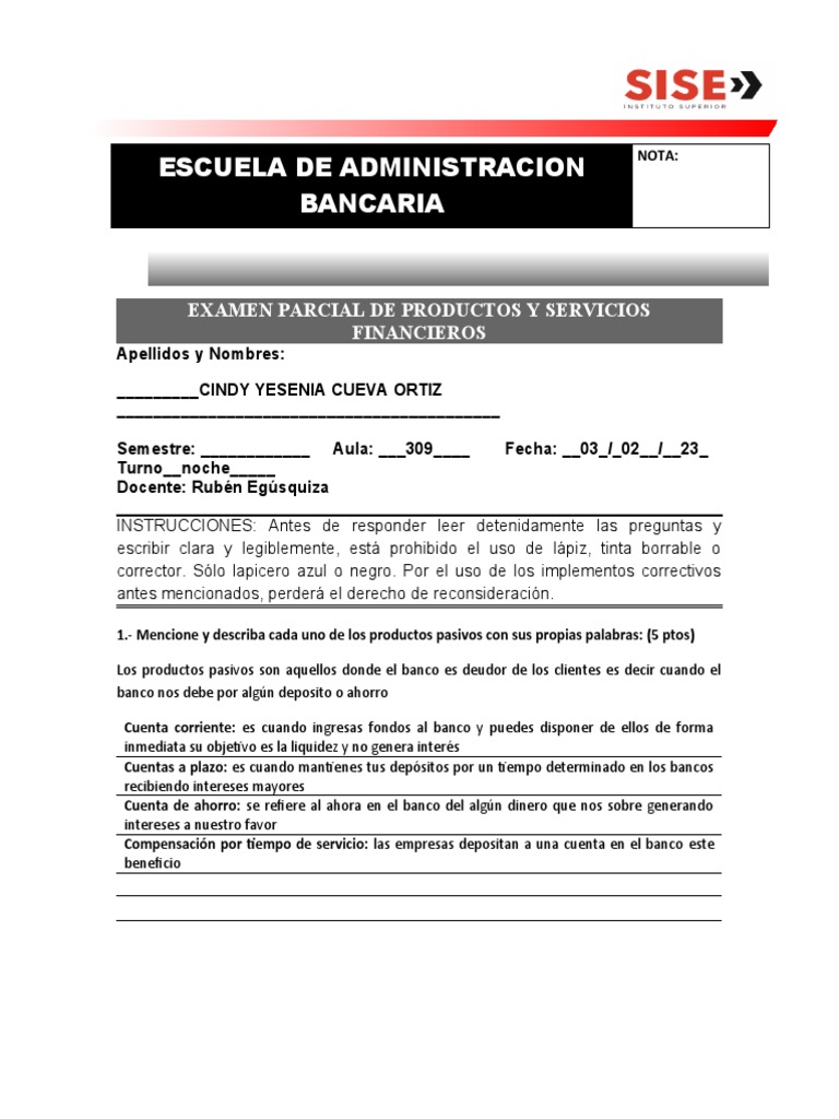 Examen Parcial PP&SS Financieros-1 | PDF | Cheque | Bancos