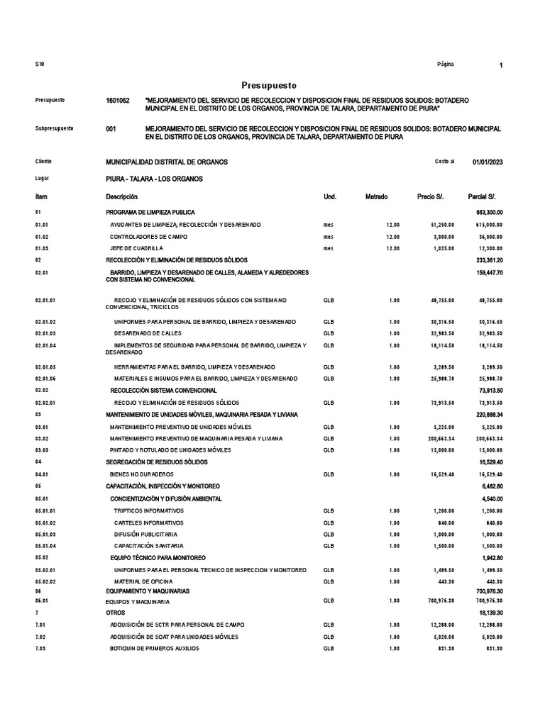Ppto Limpieza - Imprim | PDF