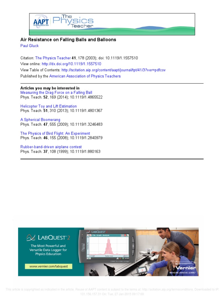 Air Resistance On Falling Balls and Balloons | PDF | Mass | Drag (Physics)