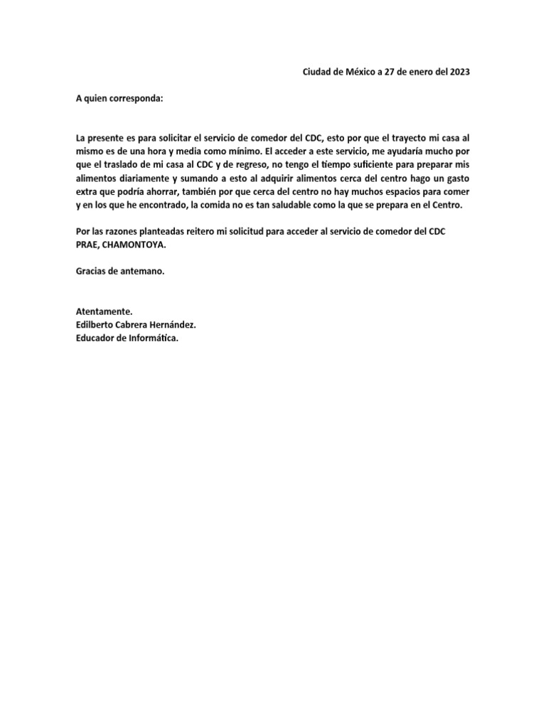 Formato para Peticion de Comedor. | PDF | Crecimiento personal y profesional