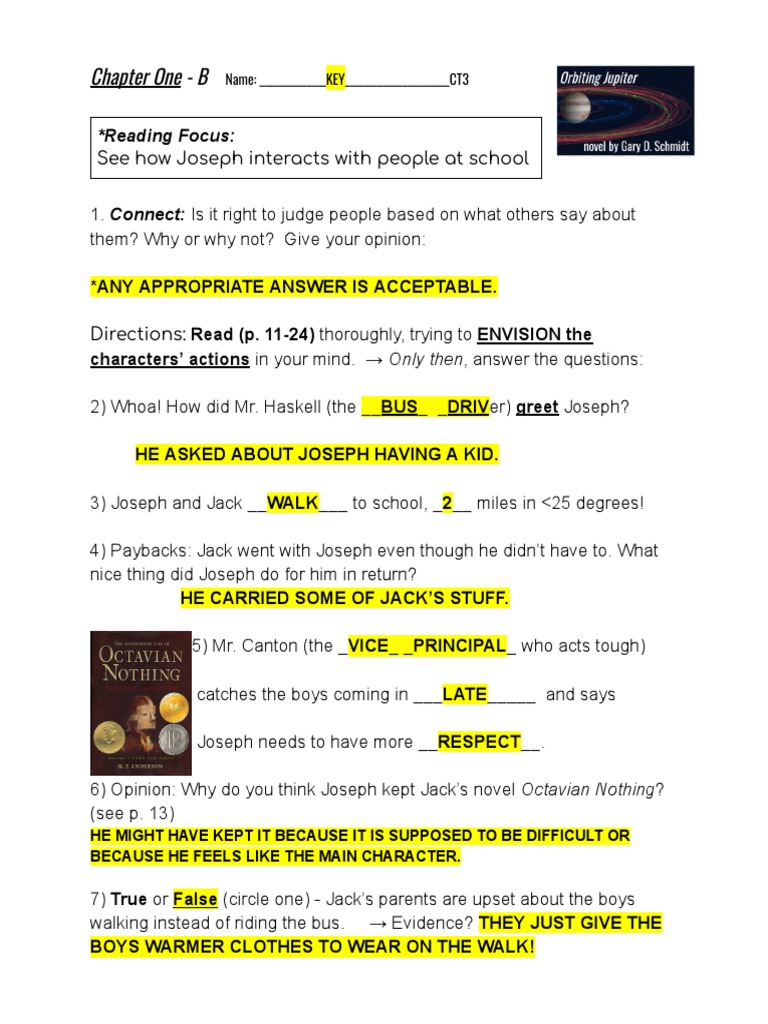 Orbiting Jupiter Novel Ch. 1B KEY | PDF