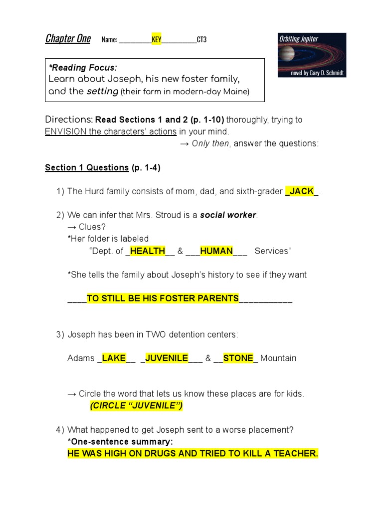 Orbiting Jupiter Novel Ch. 1A KEY | PDF