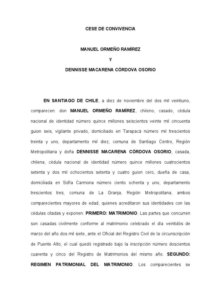 Cese de Convivencia - Ormeño | PDF | Gobierno | Principios éticos