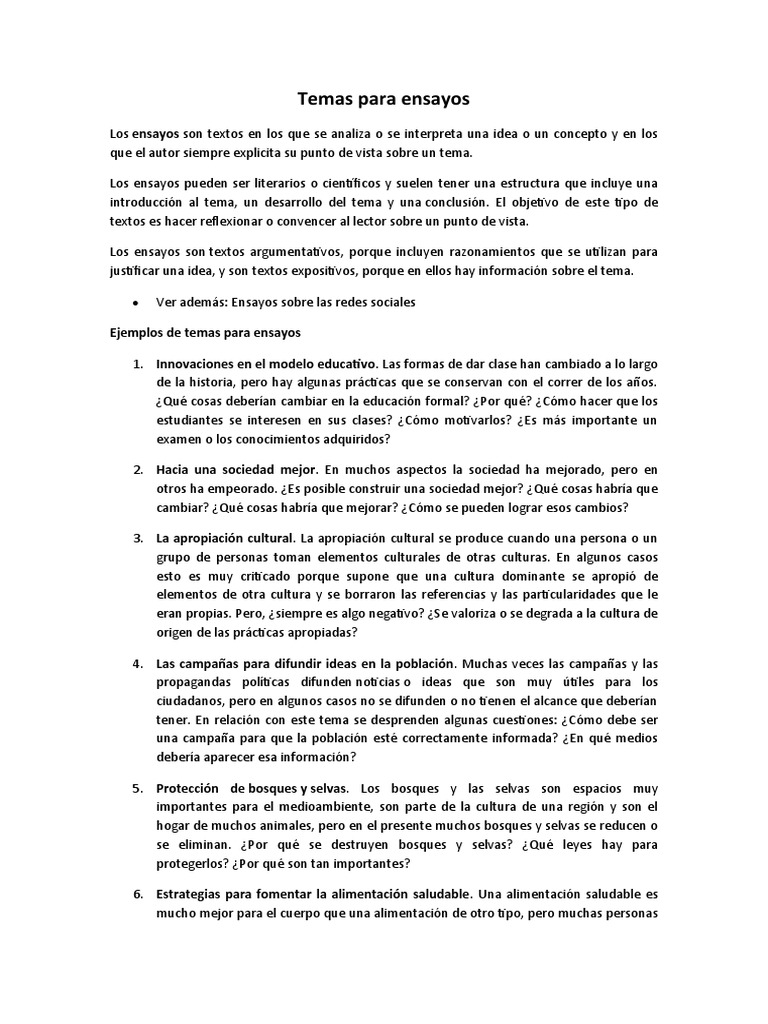 Temas para Ensayos | PDF | Ensayos | Reciclaje