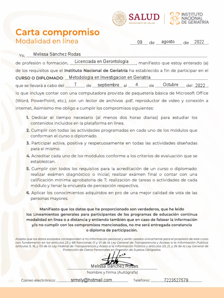 Carta Compromiso MSR | PDF
