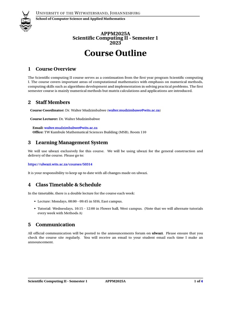 APPM2025A - Course Outline - Scientific Computing 2023 | PDF | Numerical Analysis | Mathematics