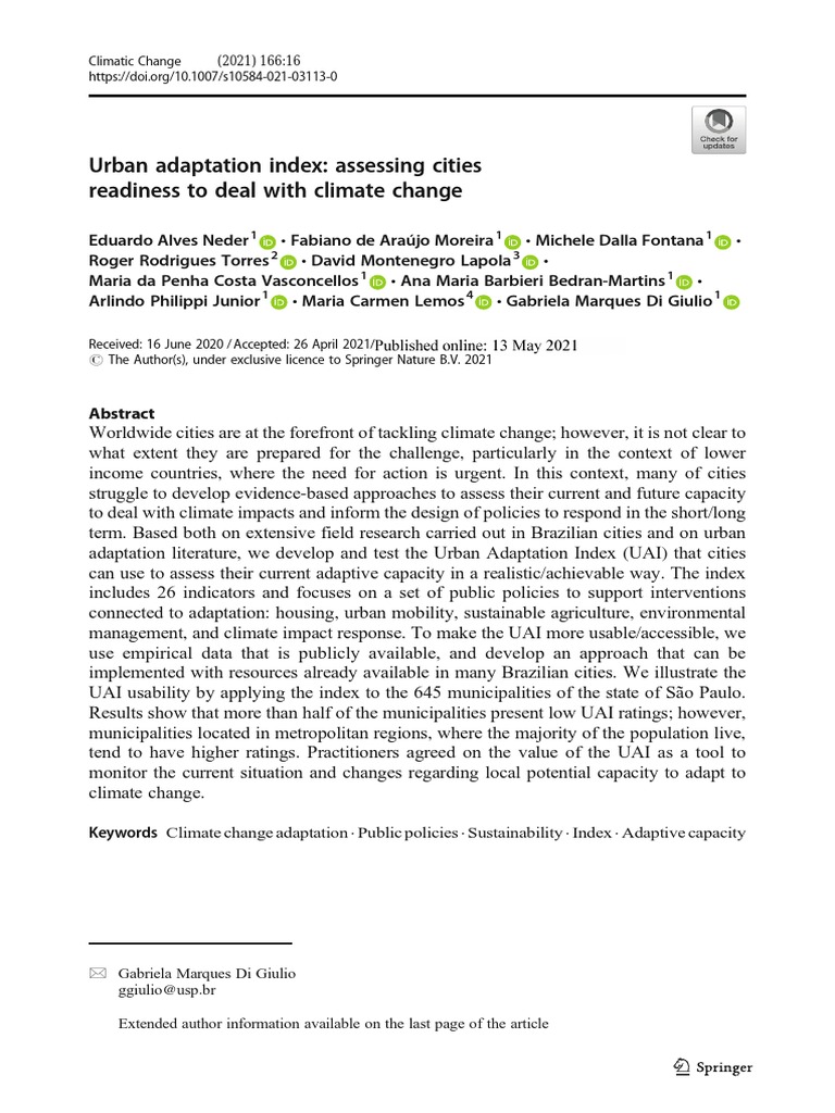 NEDER 2021 - Urban Adaptation Index - Assessing Cities Redness To Deal With Climate Change | PDF ...
