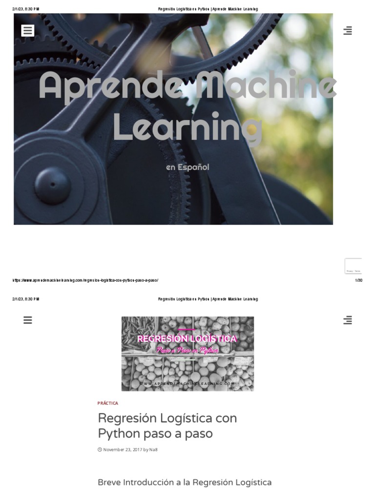 Regresión Logística en Python - Aprende Machine Learning | PDF ... Regresión Logística en Python - Aprende Machine Learning | PDF ...