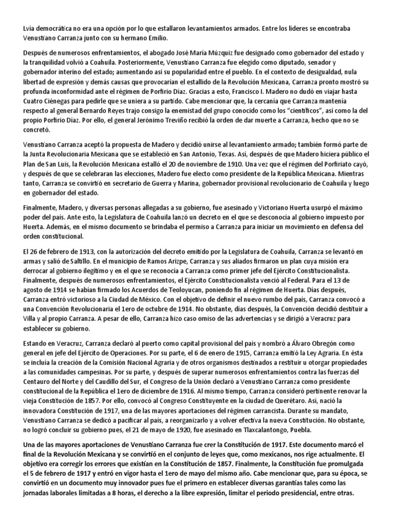 Venustiano Carranza y la Revolución Mexicana | PDF | revolución ...