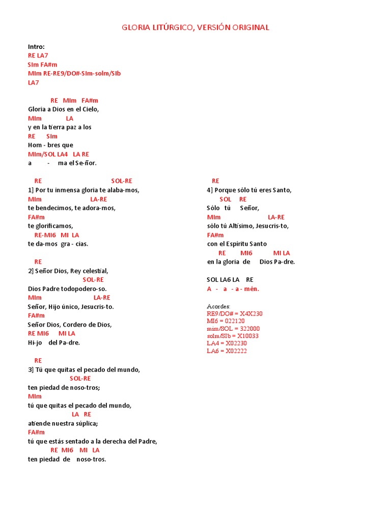 Gloria Litúrgico: Letra y Acordes | PDF