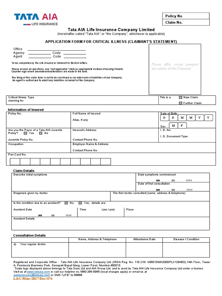 Critical Illness Claim Form | PDF | Insurance | Life Insurance