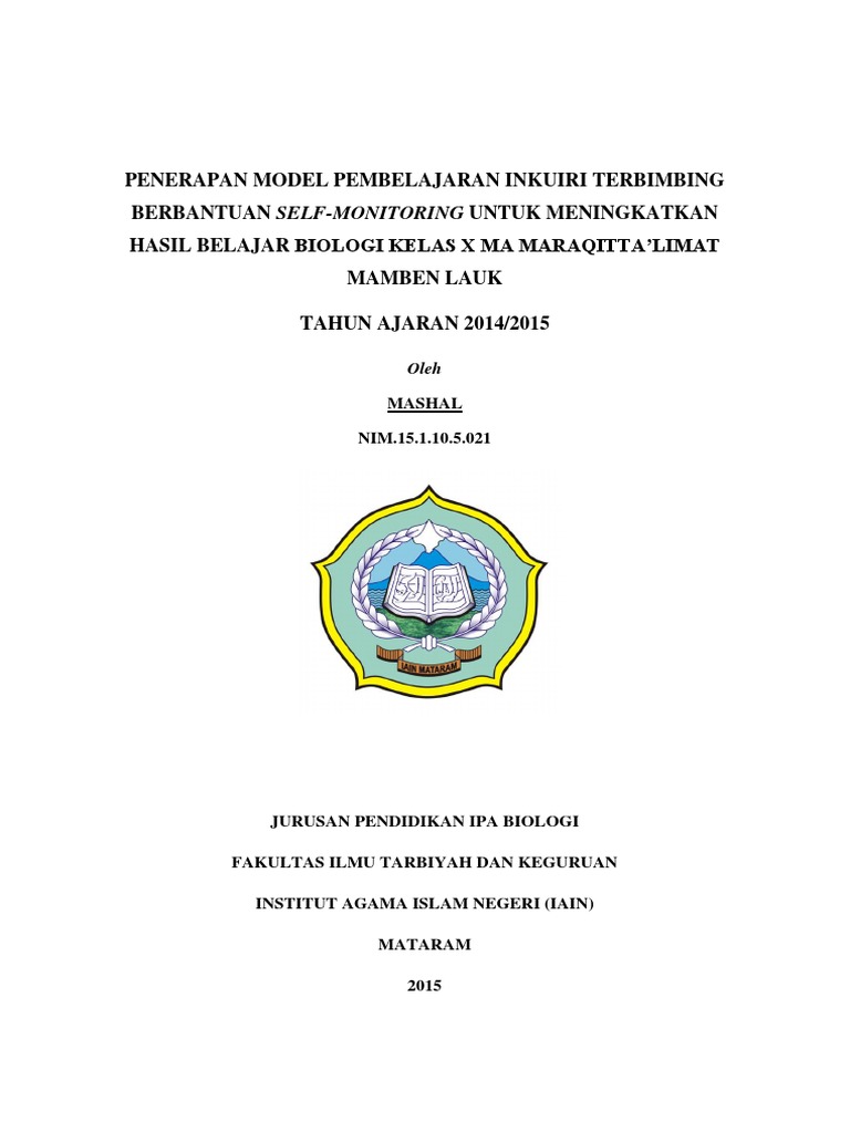 Penerapan Model Pembelajaran Inkuiri Terbimbing Berbantuan Self-Monitoring Untuk Meningkatkan ...