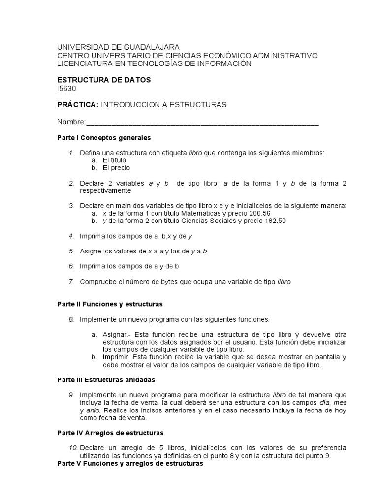 Practica 2 Introduccion Estructuras Libro | PDF | Variable (informática ...