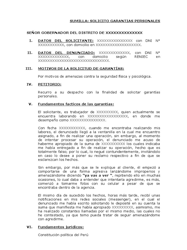 Solicito Garantias Personales - Formato | PDF