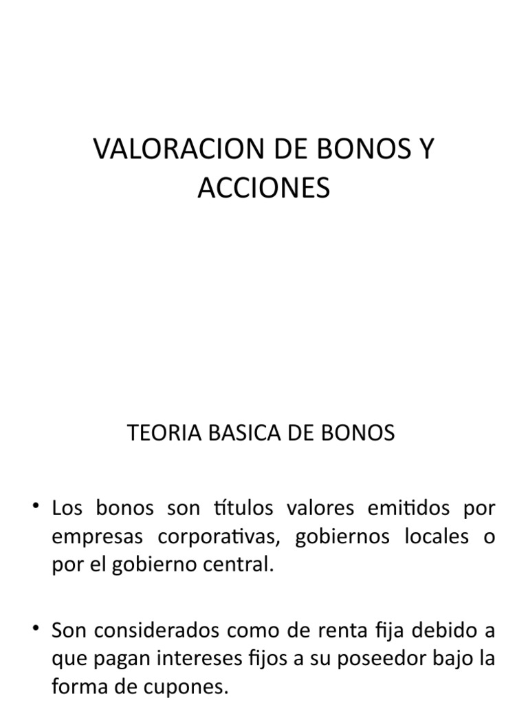 Valoracion de Bonos y Acciones-Clase 1 | PDF | Mercados financieros | Mercado (economía)