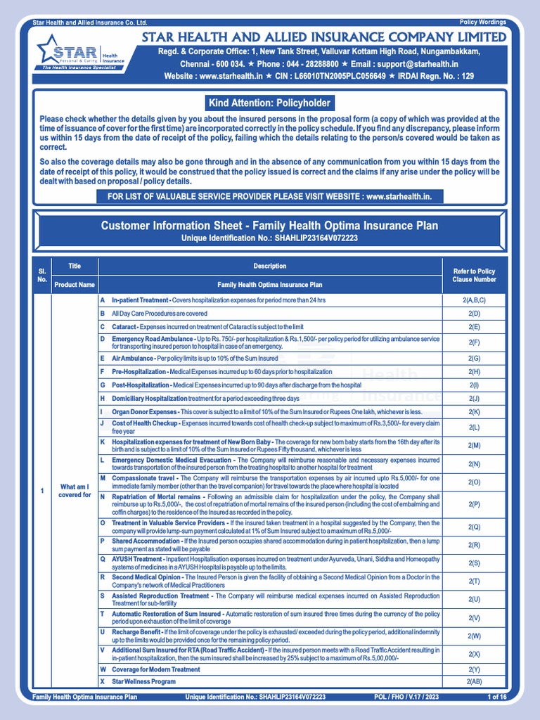 Family Health Optima Policy Overview | PDF | Intensive Care Unit | Hospital