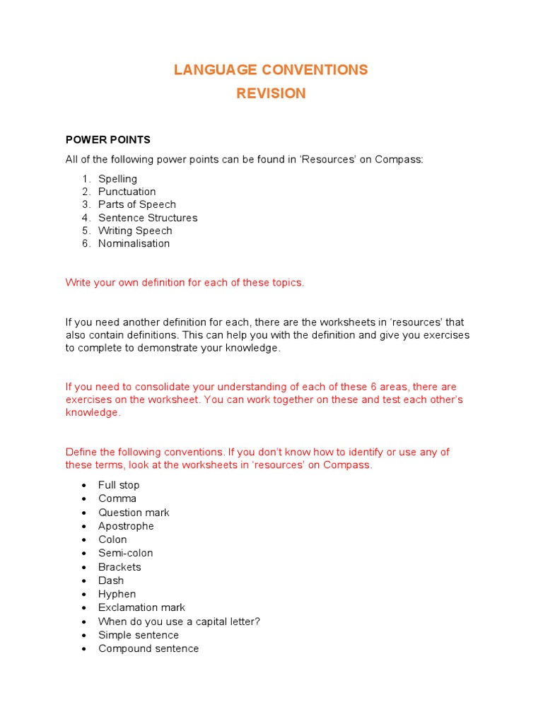 Language Conventions Revision | PDF