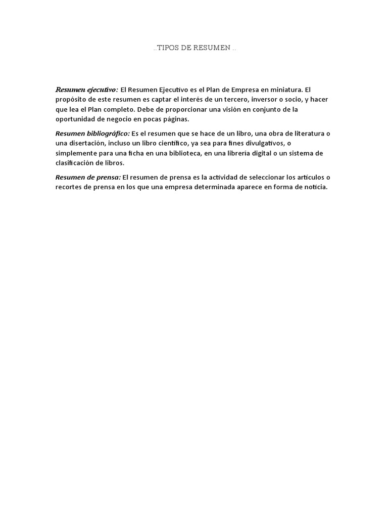 Tipos de Resumen | PDF
