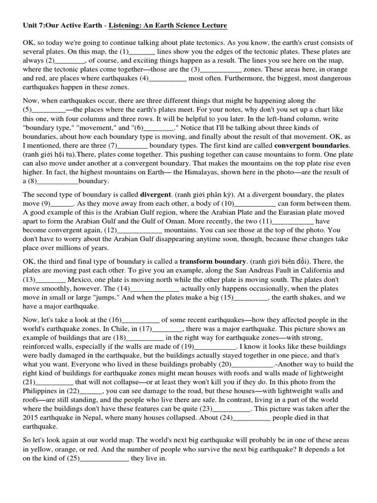 Unit 7 Our Actice Earth - Ss | PDF | Plate Tectonics | Earthquakes