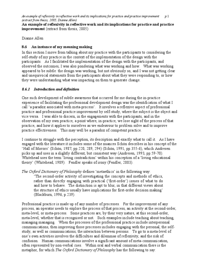 An Example of Reflexivity in Reflective Work and Its Implications | PDF ...