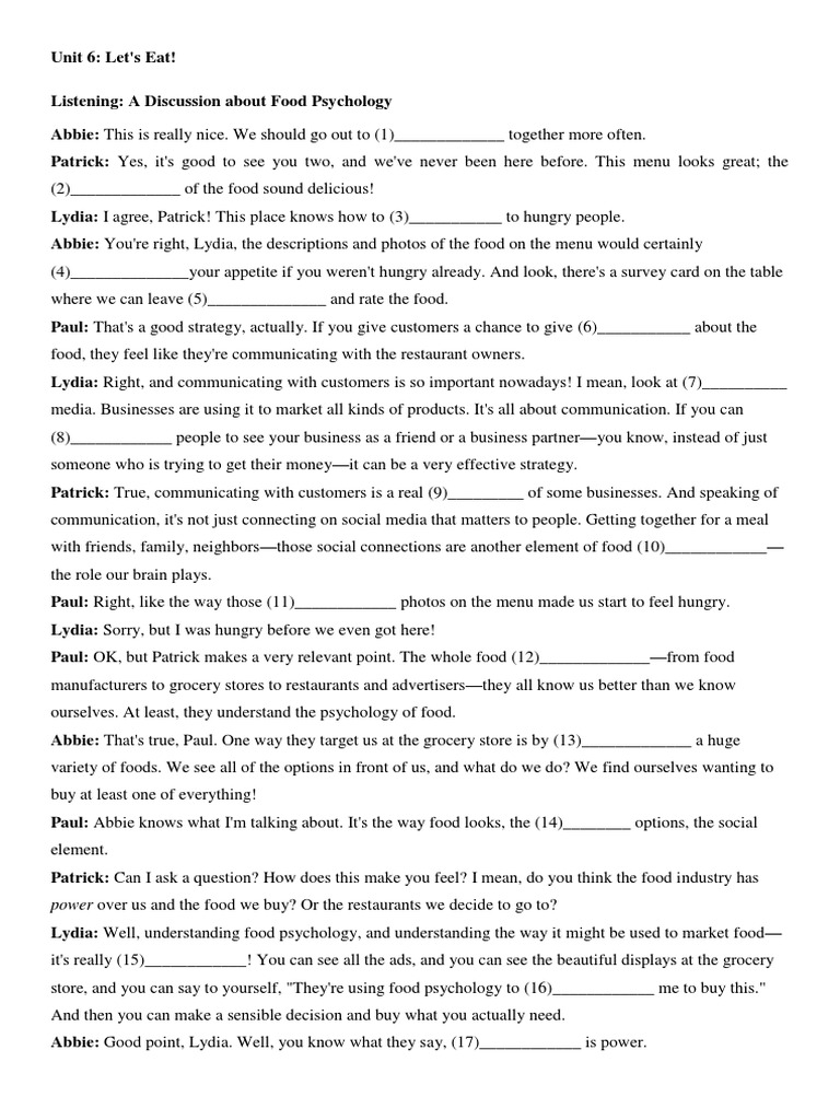 Food Psychology Discussion Insights | PDF | Menu