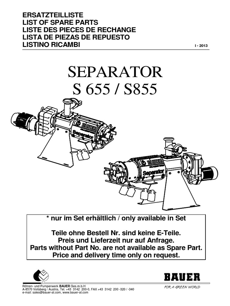 Ersatzteilliste Bauer Separator S655-S855 | PDF