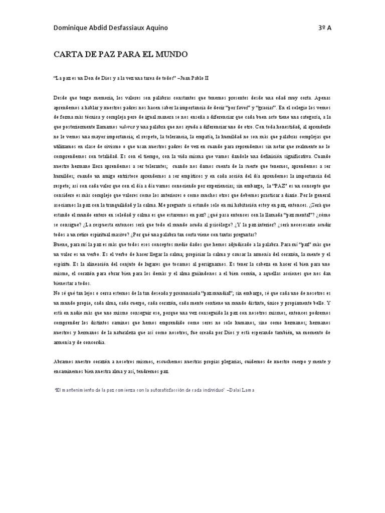 Carta de Paz para El Mundo | PDF | Mente | Paz