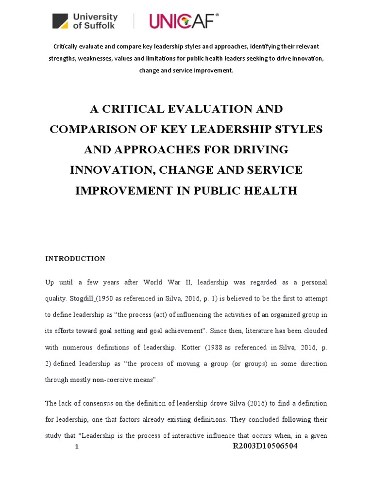 Evaluating Leadership Styles in Public Health | PDF | Leadership ...