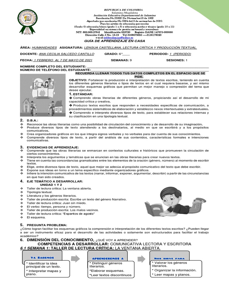 Guía de Aprendizaje 6° Lenguaje | PDF | Numero Gramatical | Verbo