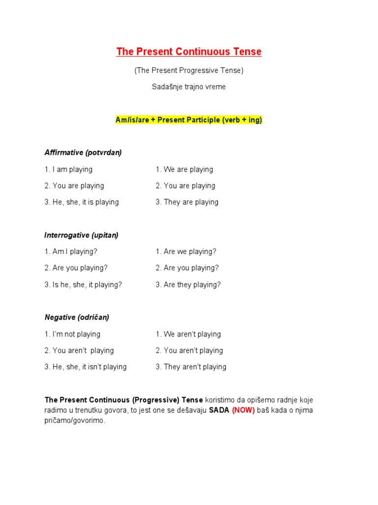 The Present Continuous Tense Explanation | PDF | Linguistics | Grammar
